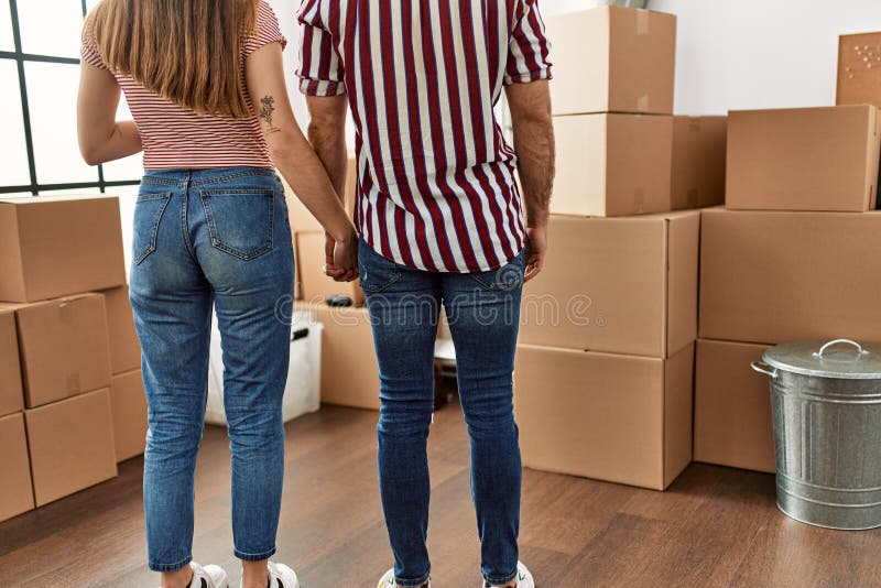 Couple on Back View Holding Hands at New Home Stock Image - Image of ...