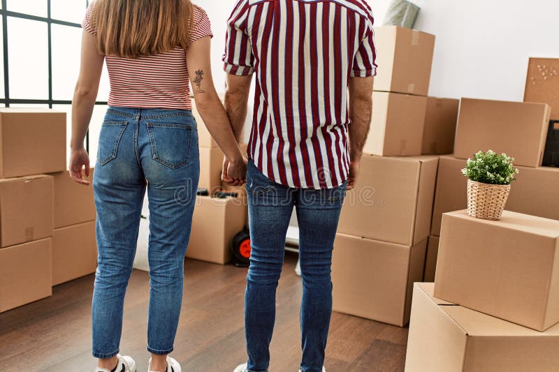 Couple on Back View Holding Hands at New Home Stock Image - Image of ...