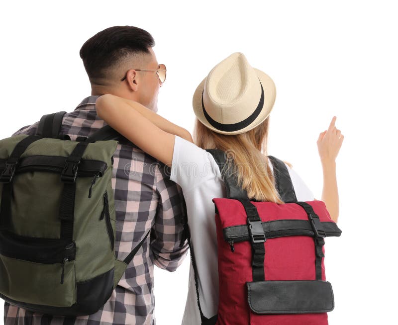 Couple with Backpacks Enjoying Mountain View during Winter Vacation ...