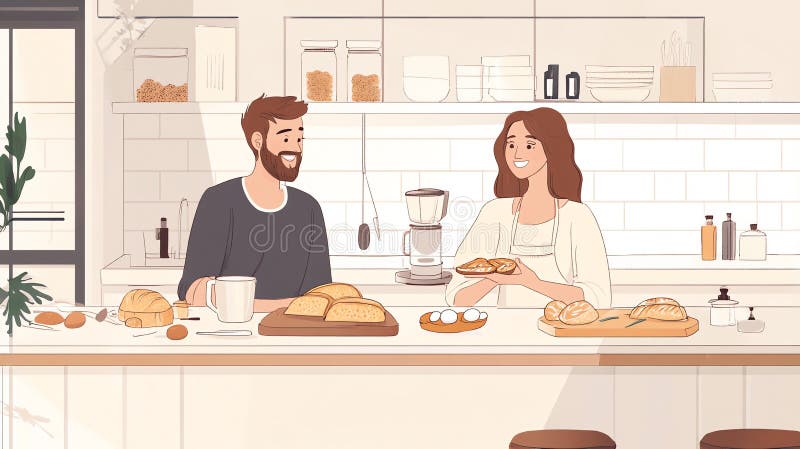 Couple Baking Bread Kitchen Illustration Stock Photo - Image of decor ...