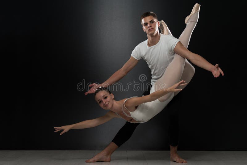 Couple Ballerina Ballet Dancer Dancing on Black Background Stock Photo ...