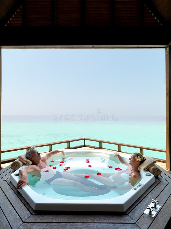 Couple Bathing in Jacuzzi of Spa Center Stock Photo - Image of luxury ...