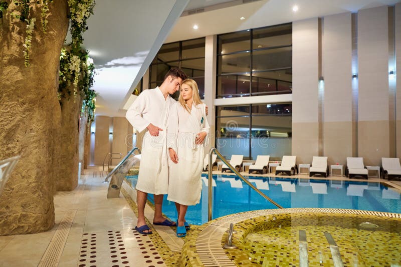 A Couple in the Bathrobes at the Spa is Resting Stock Image - Image of ...