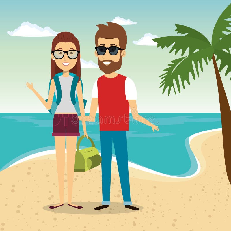 Couple in the Beach Characters Stock Vector - Illustration of tourism ...