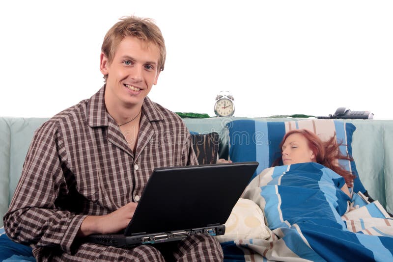 Couple, bedroom grooming. stock photo. Image of communication - 13510814