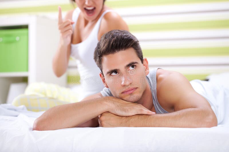 Couple in Bedroom Having Conflict Stock Image - Image of indifferent ...