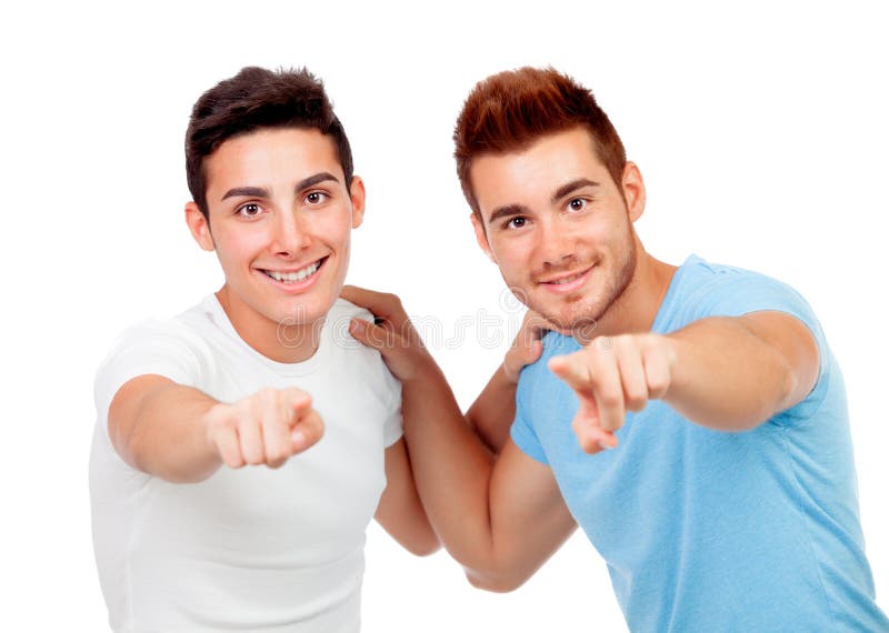 Couple of Best Friends Pointing To the Front Stock Photo - Image of ...