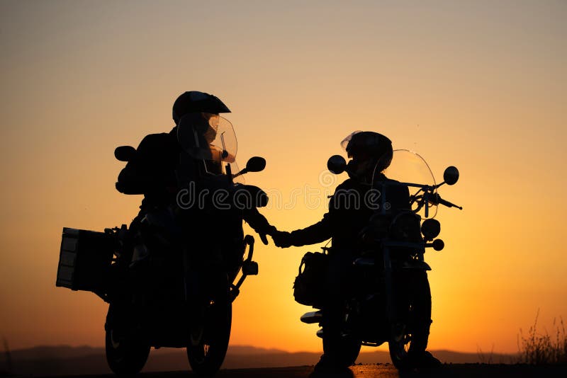 Couple Biker Riding Motorcycle in the Sunset Stock Photo - Image of ...