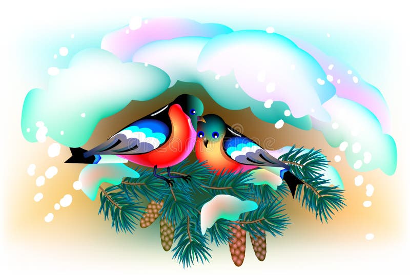 Couple of Birds Siting Under the Snow. Stock Vector - Illustration of ...