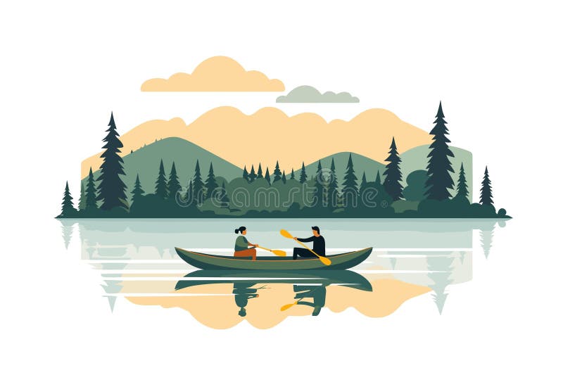 Couple Boating on a Quiet Lake Vector Flat Isolated Illustration Stock ...