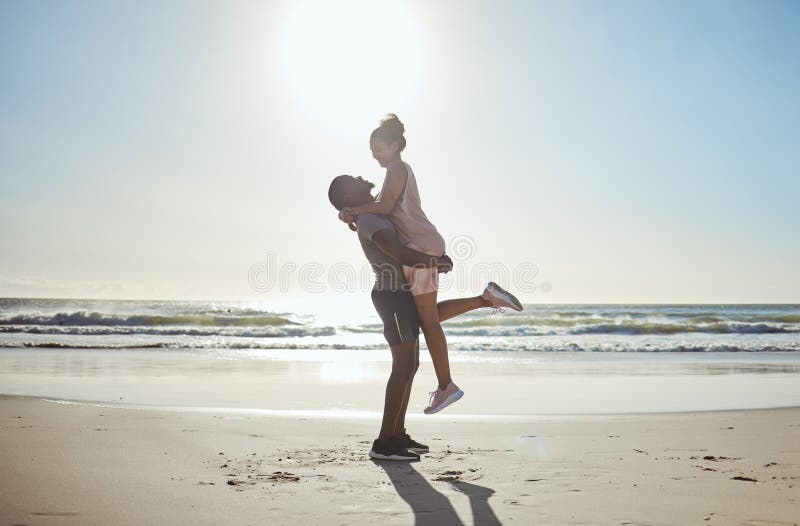 Couple Bonding Or Hug On Beach Date By Water Waves Sea Or Bali Ocean