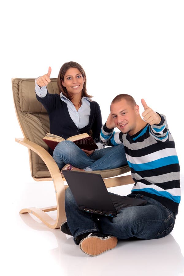 Couple, book laptop sofa stock photo. Image of home, relaxation - 12608034