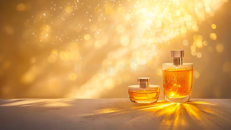 A Couple of Bottles of Perfume Sitting on Top of a Table Stock Photo ...