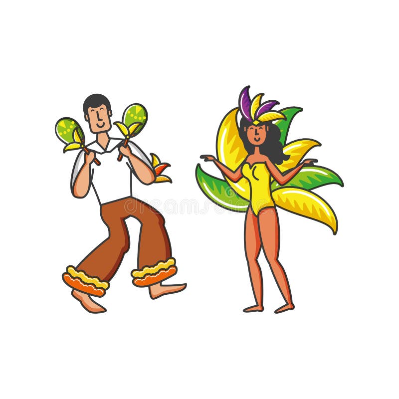 Couple Brazilian Dance with Maracas Stock Illustration - Illustration ...