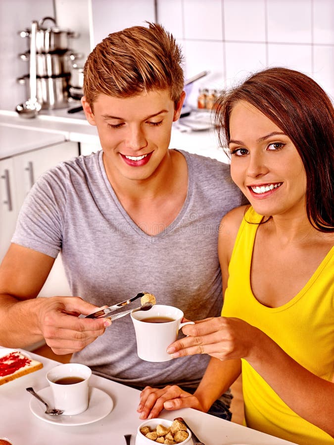 Couple Breakfast at Kitchen Stock Photo - Image of cooking, morning ...