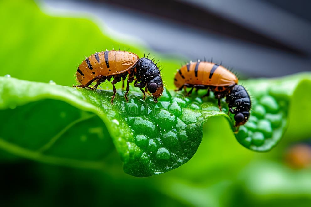 A Couple of Bugs that are Sitting on a Leaf Stock Image - Image of ...
