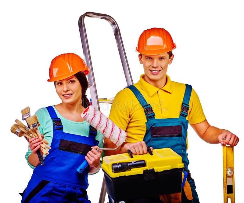 Couple Builder with Construction Tools Stock Image - Image of female ...