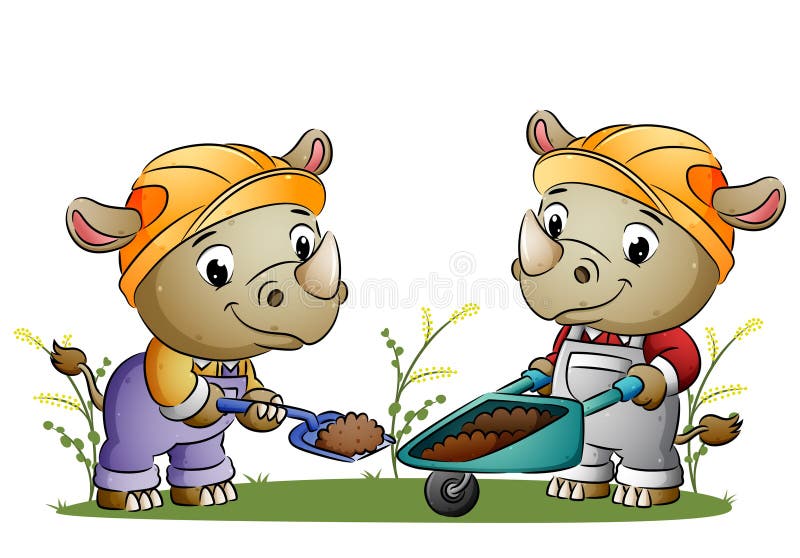 The Builder Boy is Digging the Ground with the Shovel Stock Vector ...