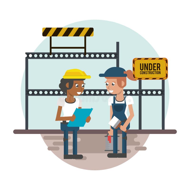 Couple of Builders Working Under Construction Scene Stock Vector ...