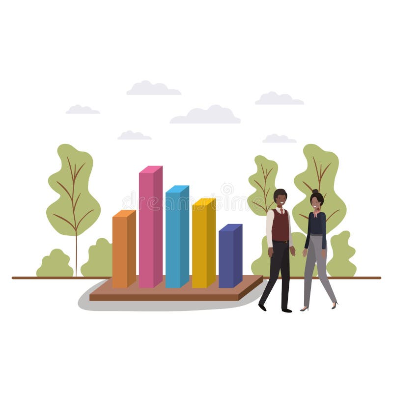 Couple of Business with Statistics Bars Avatar Character Stock Vector ...