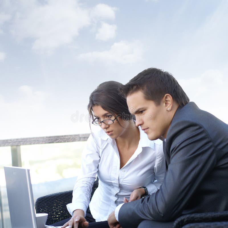 A Couple of Businesspersons is Working Outdoors Stock Image - Image of ...