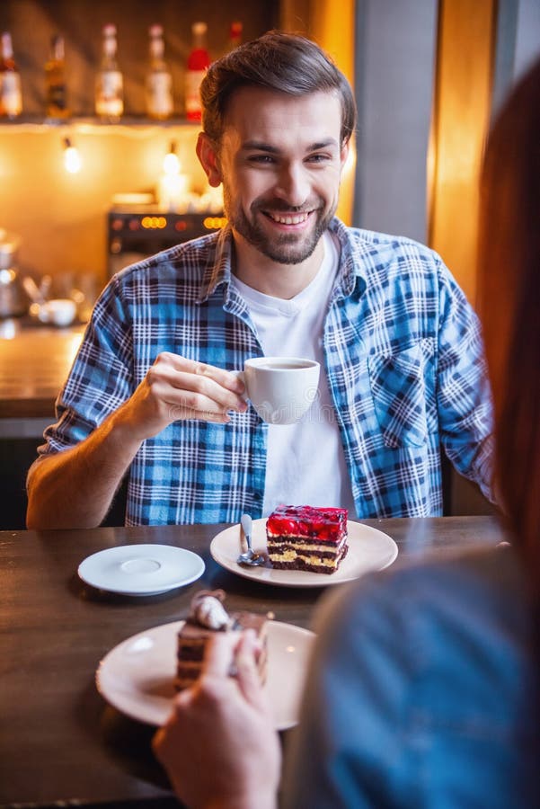 Couple at the cafe stock image. Image of modern, coffee - 291318325
