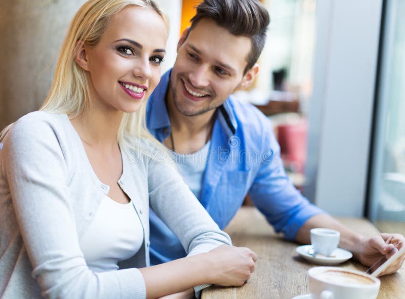 Couple in cafe stock image. Image of brunette, feeling - 13244695