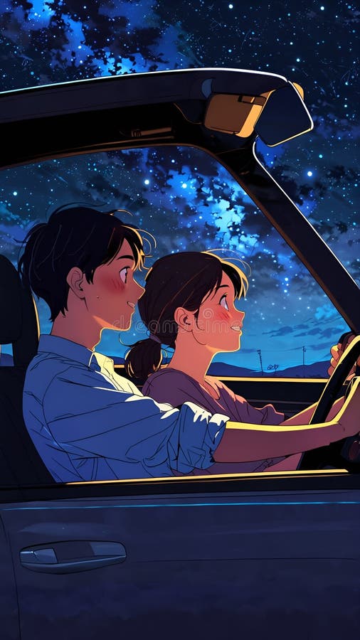 A Couple in the Car Enjoying Night Sky Stock Image - Image of enjoying ...