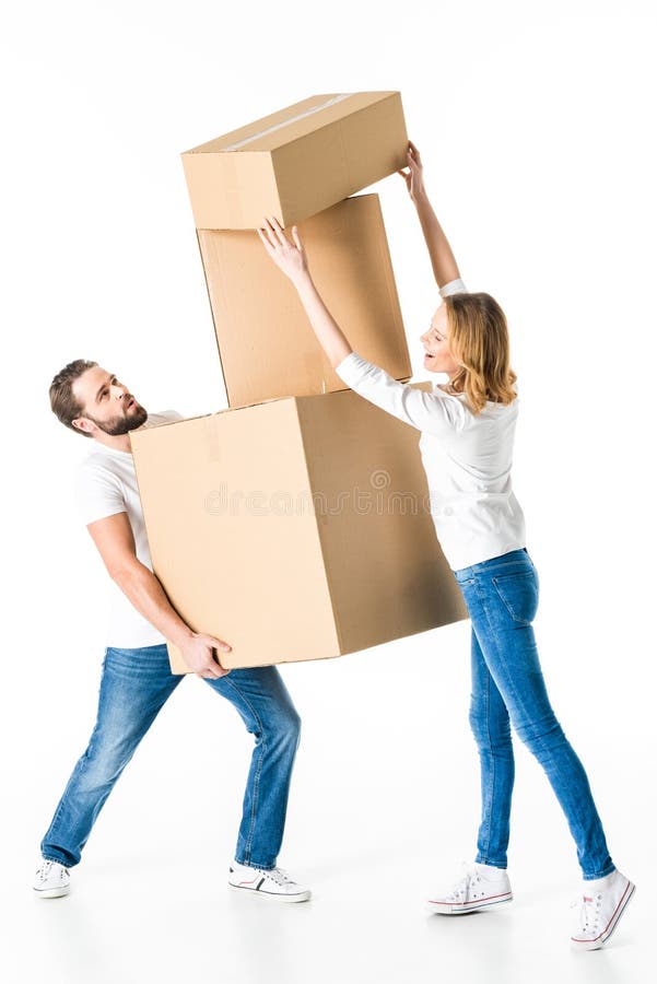 Couple with Cardboard Boxes Stock Image - Image of relationship ...
