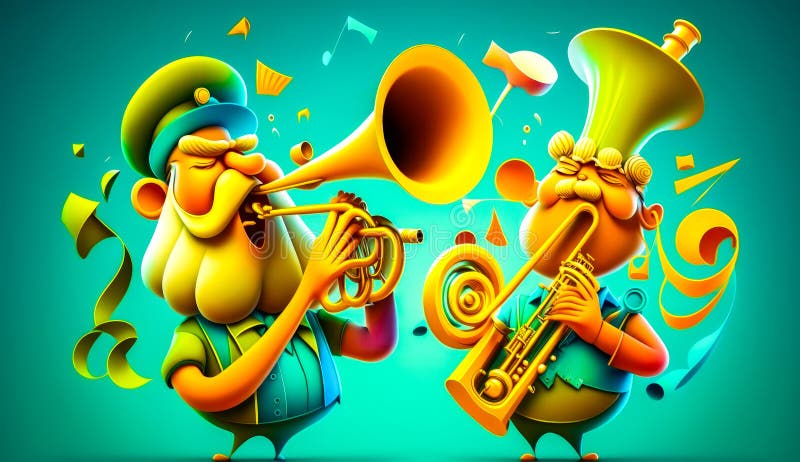Couple of Cartoon Characters Playing Musical Instruments. Generative AI ...