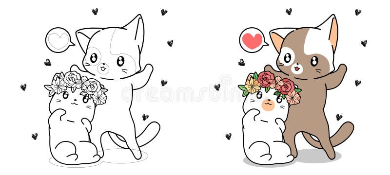 Couple Cat are Falling Love Cartoon Coloring Page Stock Vector ...