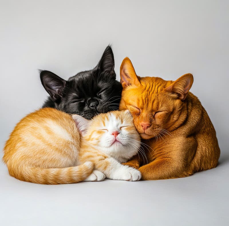 A Couple of Cats Laying Next To Each Other on a White Surface Stock ...