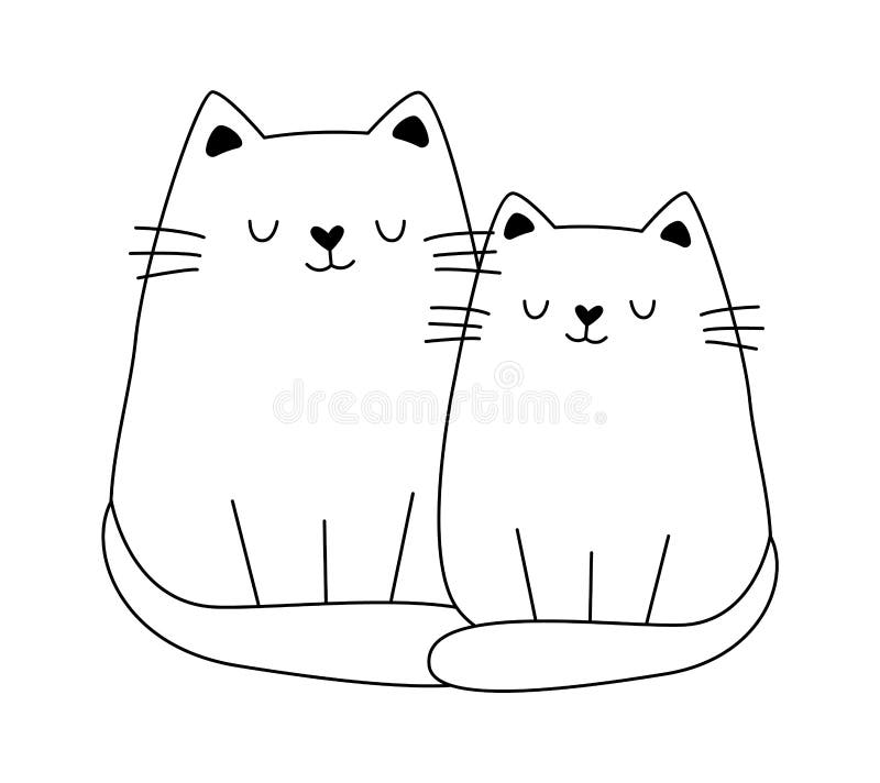 Couple of Cats in Love Contemporary Line Art Element Stock Vector ...