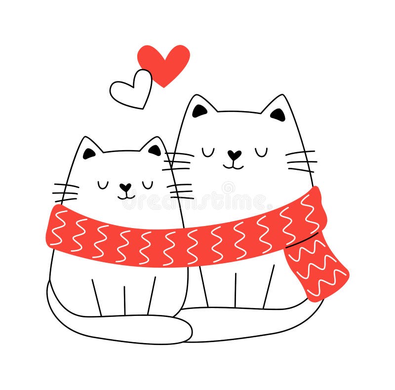 Couple of Cats in Love Contemporary Line Art Element Stock Vector ...
