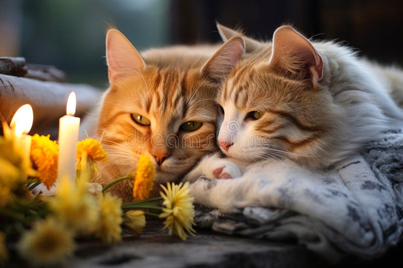 Couple Cats in Love Generative Ai Stock Photo - Image of couple, kiss ...