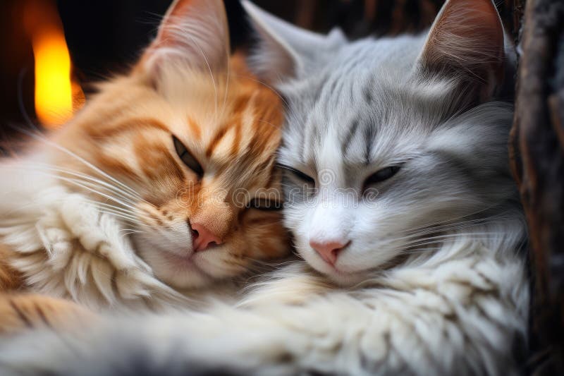 Couple Cats in Love Generative Ai Stock Image - Image of lying, mammal ...
