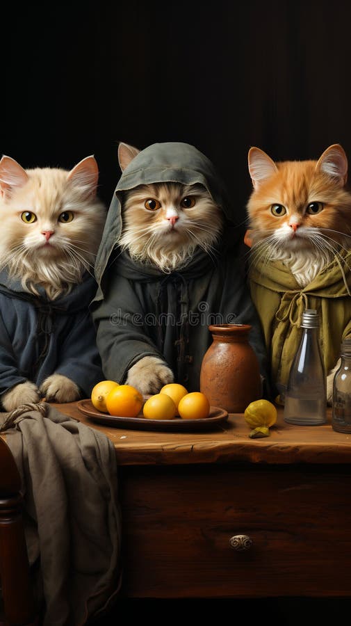 Couple of Cats Sitting Next To Each Other on Table. Generative AI Stock ...