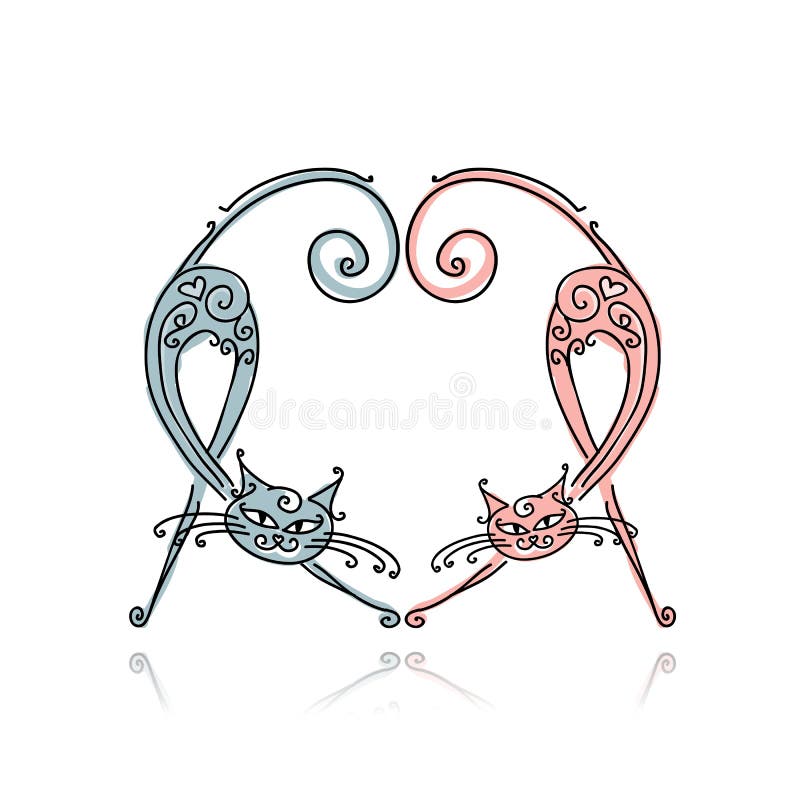 Couple Cats Together, Silhouette for Your Design Stock Vector ...