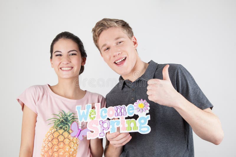 Couple Celebrating the Start of Spring Stock Photo - Image of poster ...