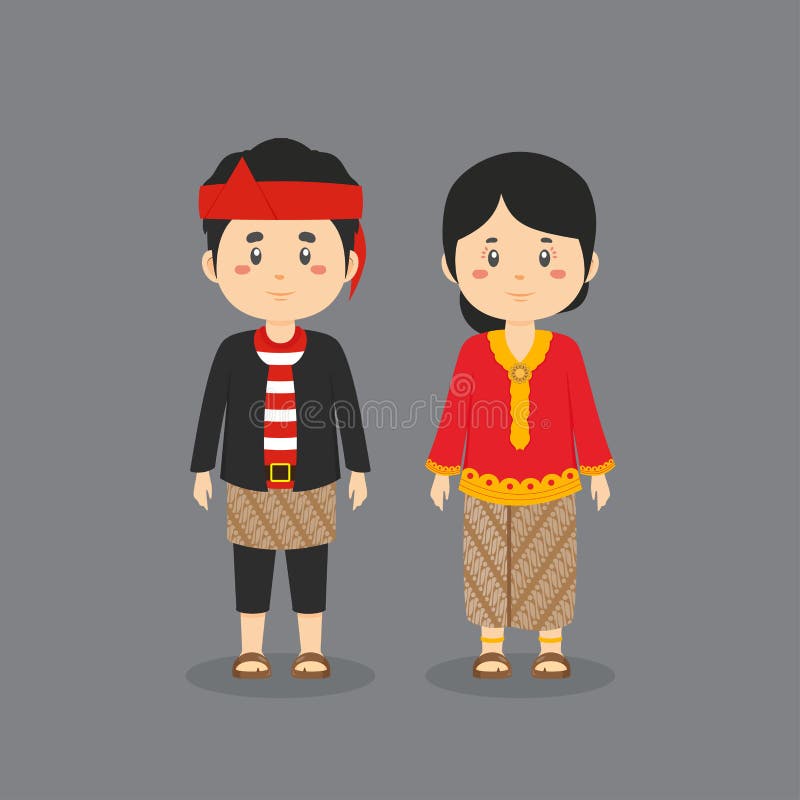 Couple Character Wearing East Java Traditional Dress Stock Vector ...