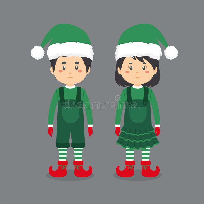 Couple Character Wearing Elf Costume Stock Vector - Illustration of ...