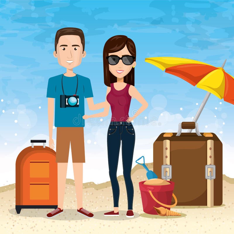 Couple Characters on the Beach Stock Vector - Illustration of beach ...