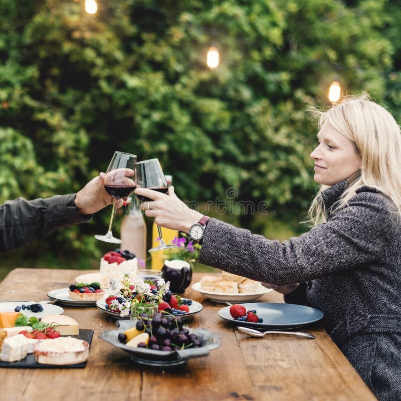 Couple Cheers Love Wine Concept Stock Photo - Image of family, outdoors ...