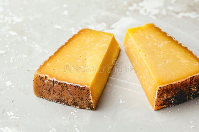 A Couple of Cheese Slices Sitting on a Table, Ready To Be Served Stock ...