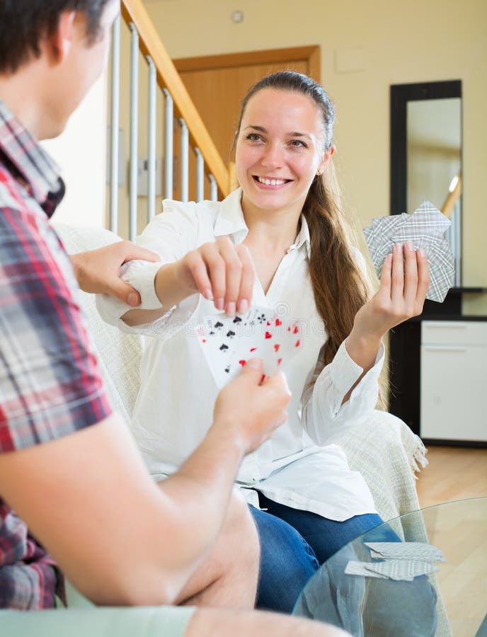 Couple Communicate while Playing Cards Stock Photo - Image of indoor ...