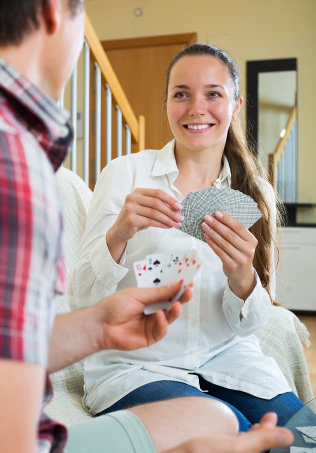 Couple Communicate while Playing Cards Stock Image - Image of ...