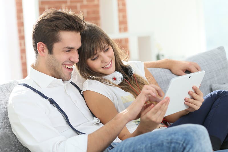 Couple Connected on Internet Stock Image - Image of internet, caucasian ...