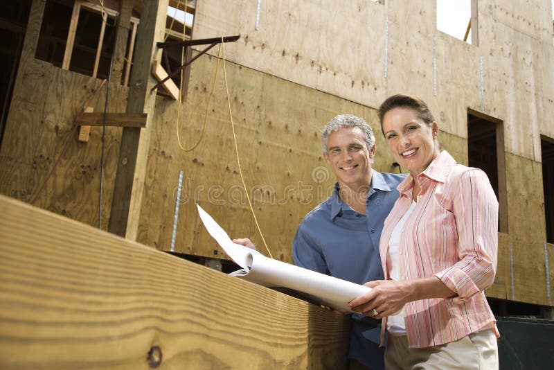 Caucasian Man on Construction Site. Stock Image - Image of length ...