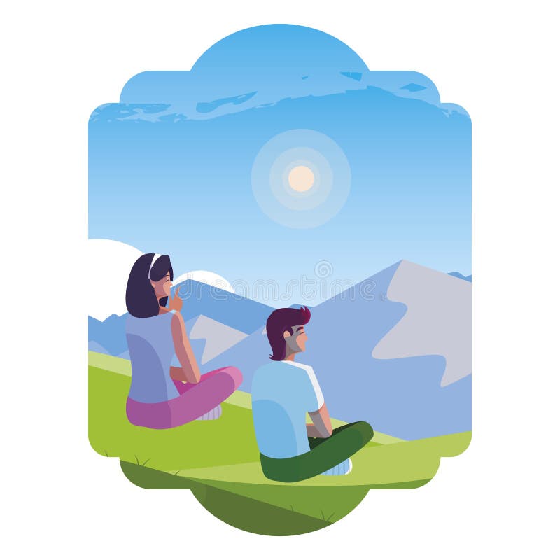 Men Couple Contemplating Horizon of Sky Sunset Scene Stock Illustration ...