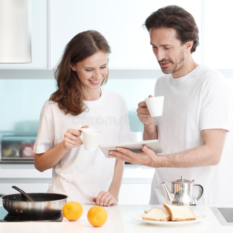 Couple Cooking Breakfast Together Stock Photo - Image of coffee, food ...